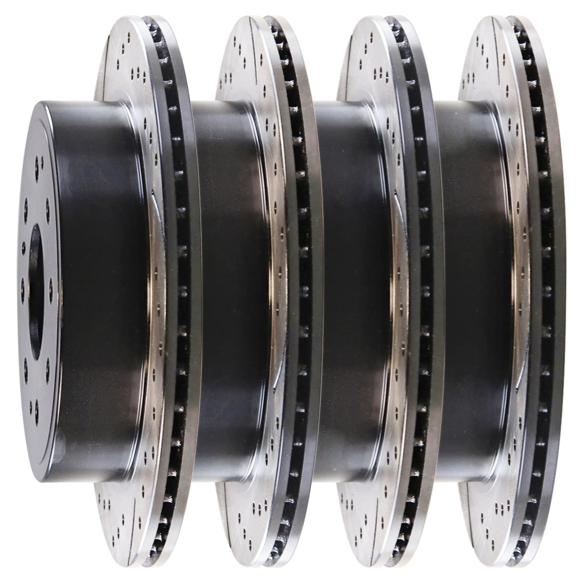 AutoShack Black Hat Drilled and Slotted Brake Rotors Front and Rear ...