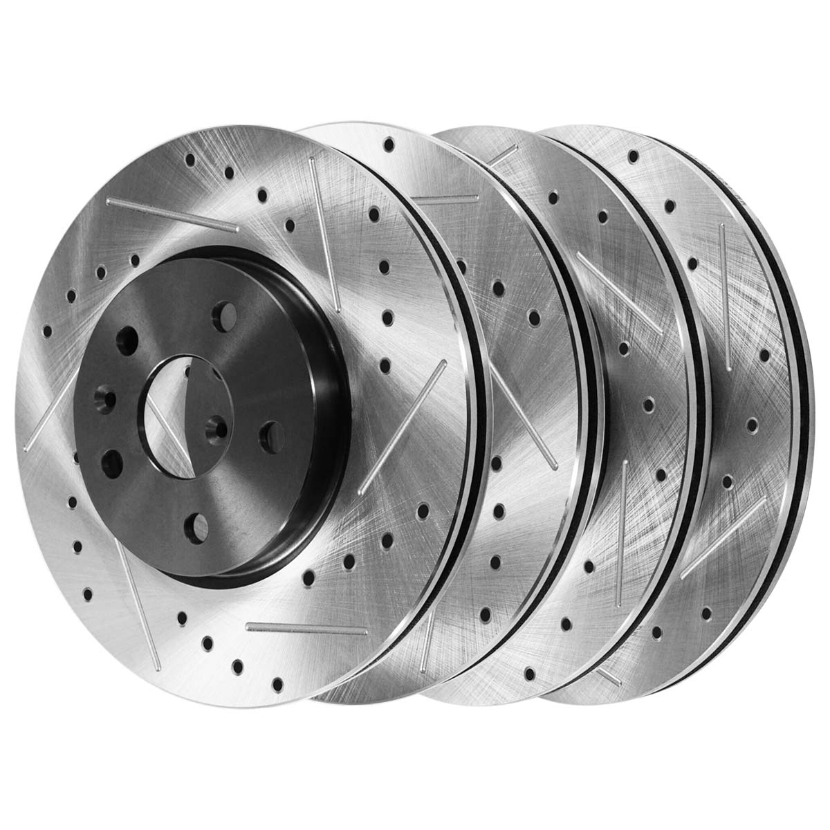 AutoShack Black Hat Drilled and Slotted Brake Rotors Front and Rear ...