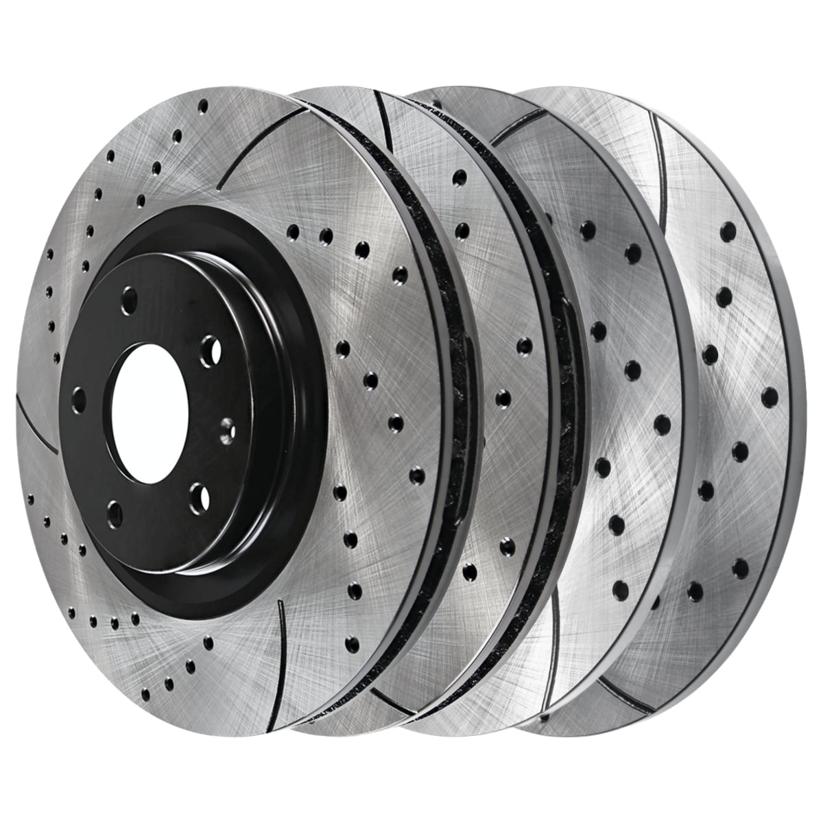 AutoShack Black Hat Drilled and Slotted Brake Rotors Front and Rear ...