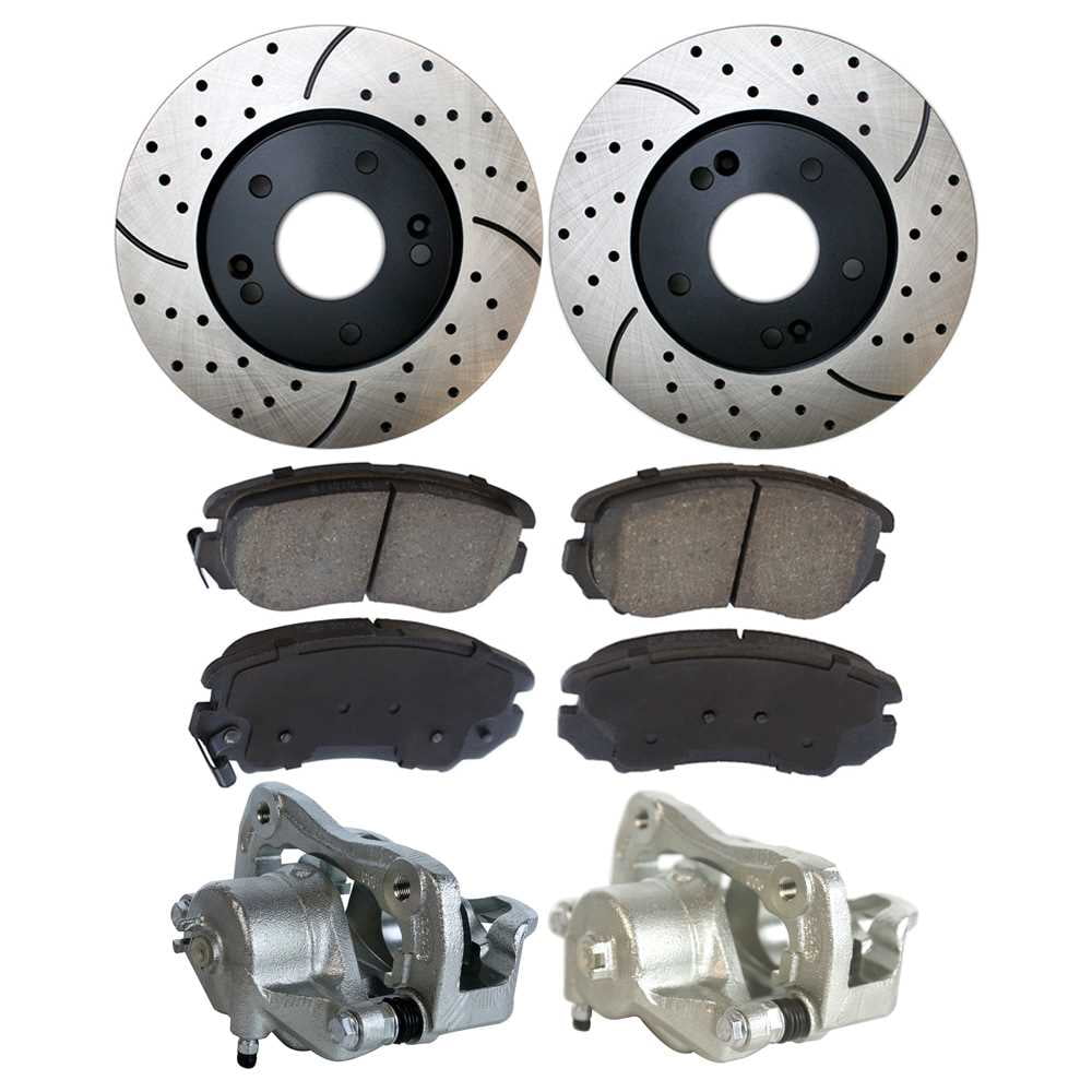 AutoShack Black Hat Drilled and Slotted Brake Rotors with Performance ...