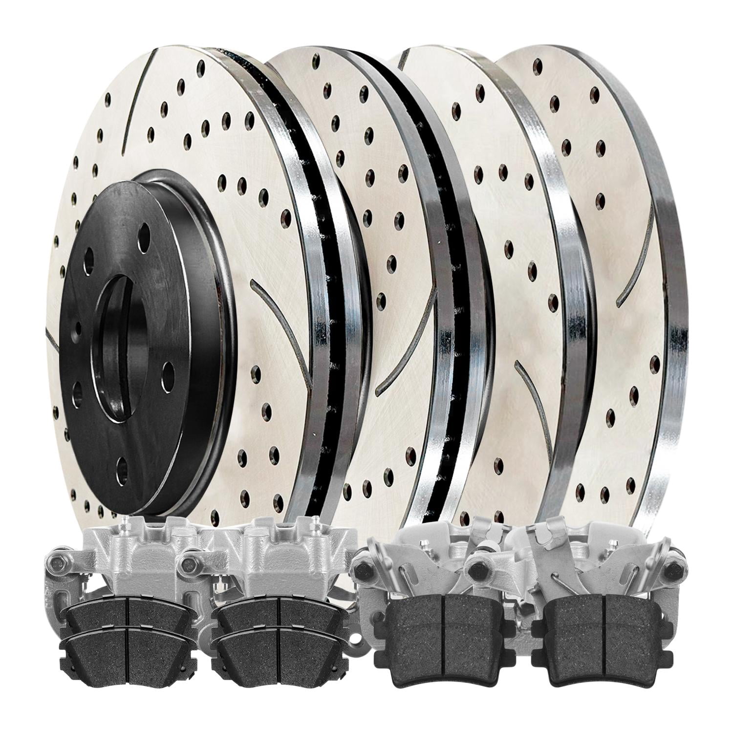 AutoShack Black Hat Drilled and Slotted Brake Rotors with Performance ...