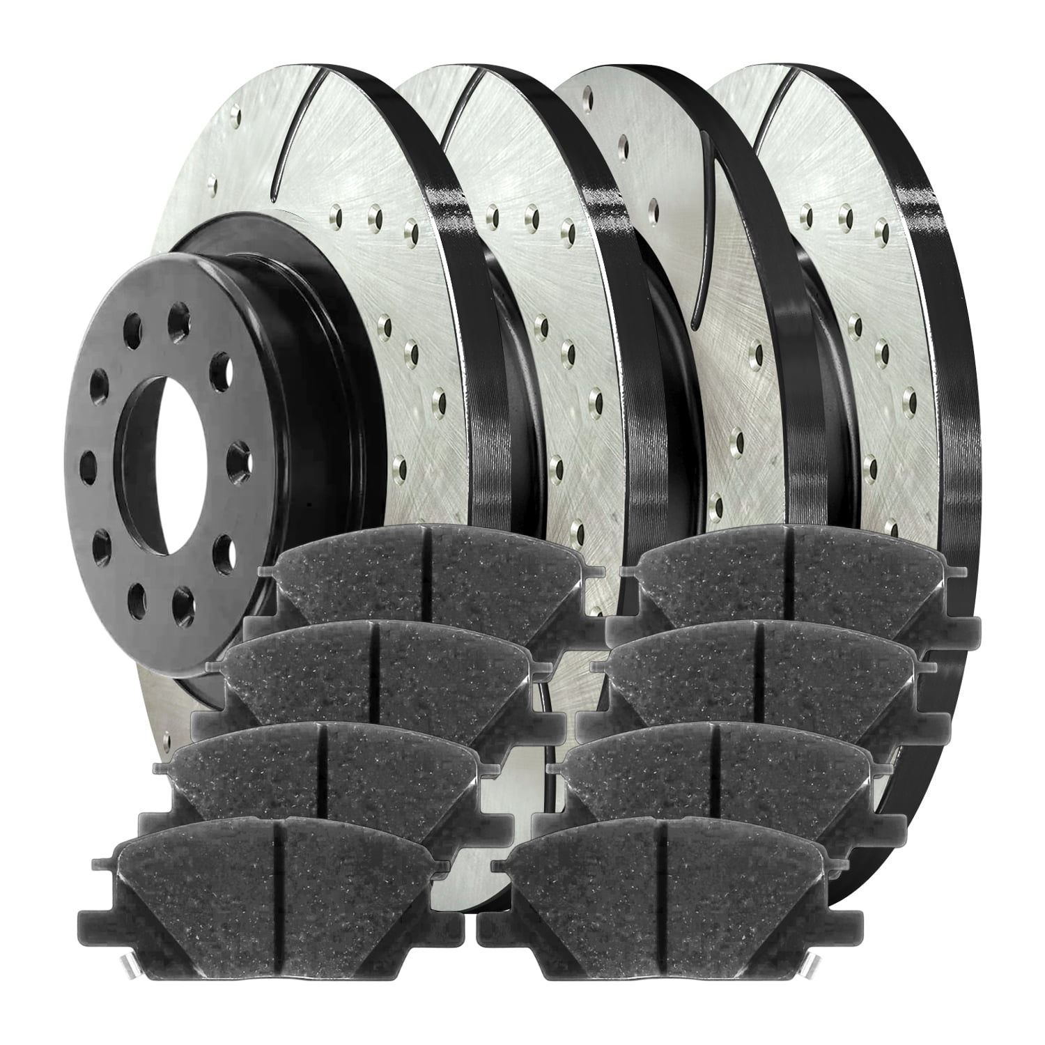 AutoShack Front & Rear Drilled & Slotted Brake Rotors Ceramic Brake ...