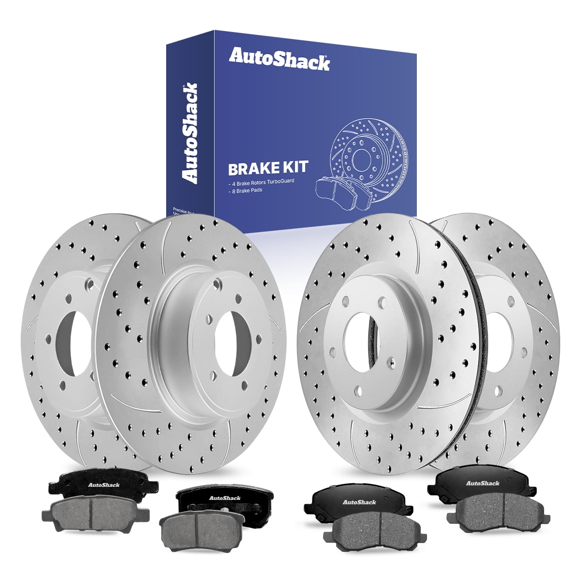 AutoShack Front & Rear Drilled & Slotted Brake Rotors Premium Ceramic ...
