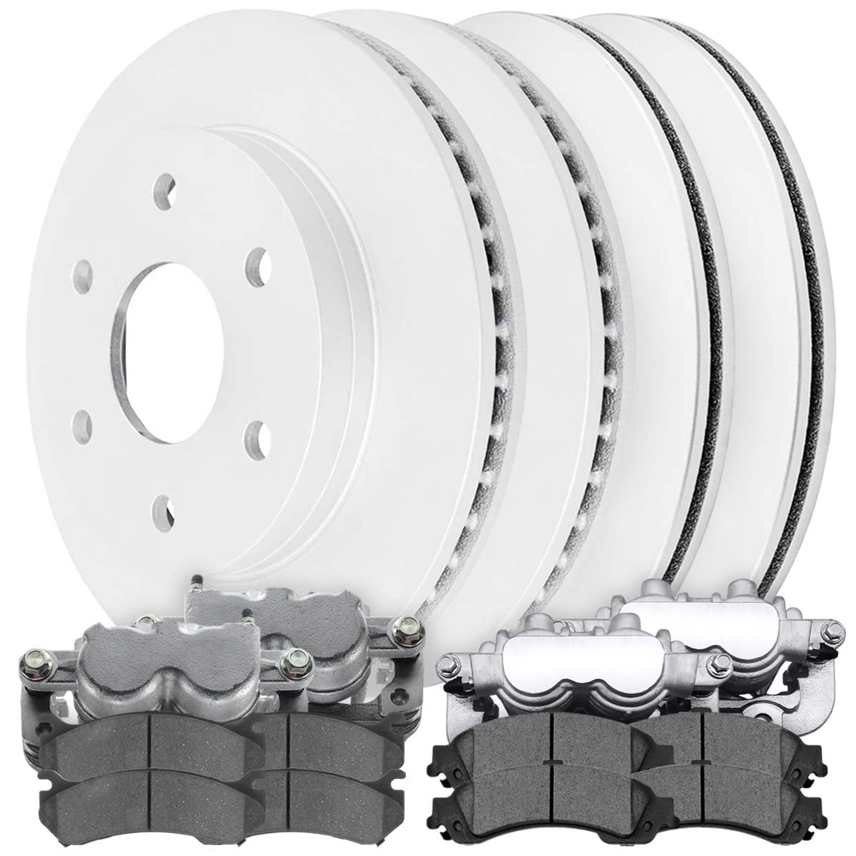 AutoShack Coated Brake Rotors Front and Rear Brake Rotor Replacement Kit with Performance ...