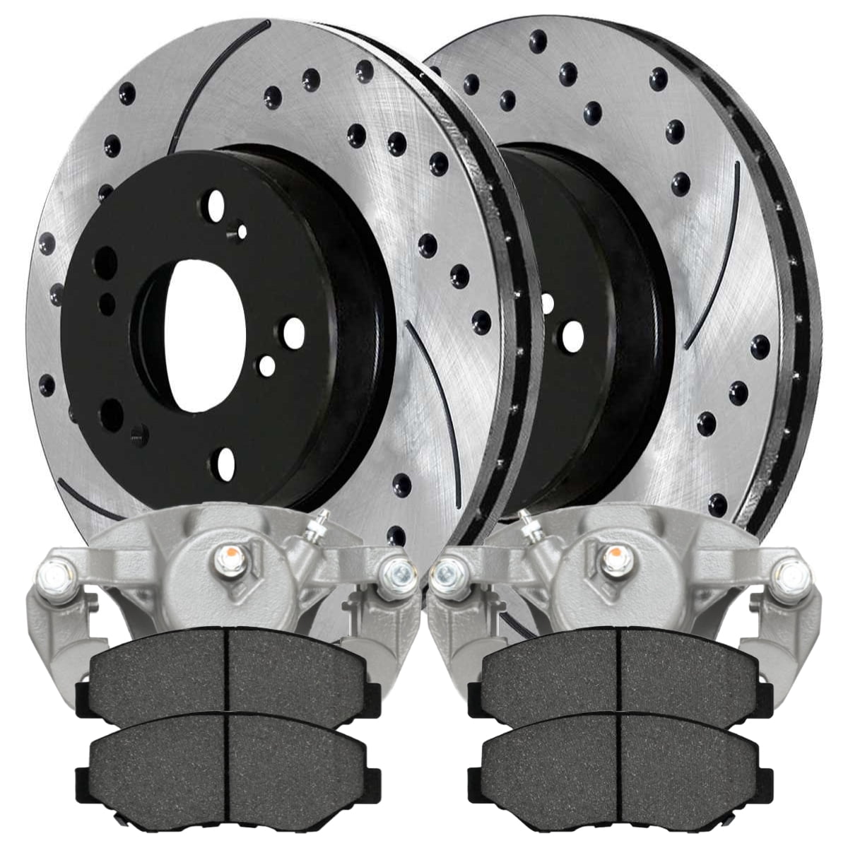 AutoShack Front Drilled & Slotted Brake Rotors Premium Ceramic Brake ...