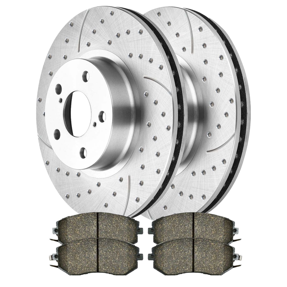 AutoShack Front Drilled and Slotted Brake Kit Rotors Silver and Ceramic ...