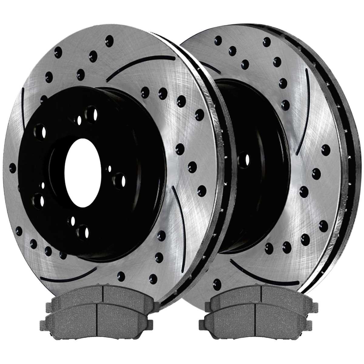 AutoShack Front Drilled Slotted Brake Rotors Black and Ceramic Pads Kit ...