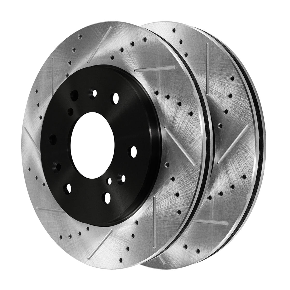 AutoShack Front Drilled Slotted Brake Rotors Black Pair of 2 Driver and ...