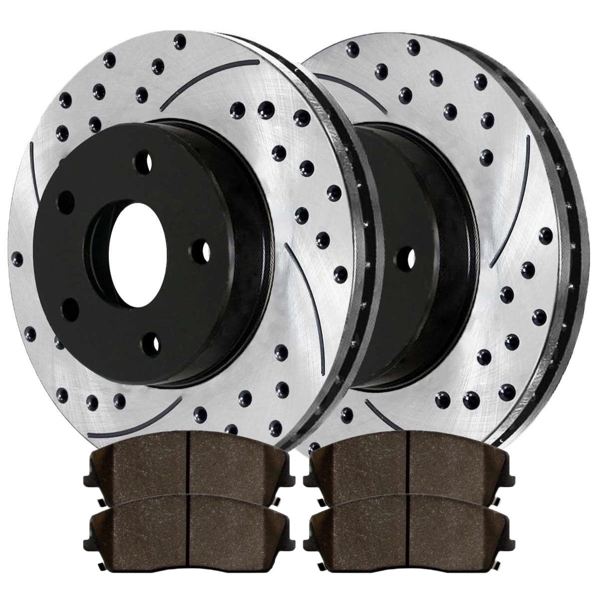 AutoShack Front Drilled Slotted Brake Rotors Black and Performance ...