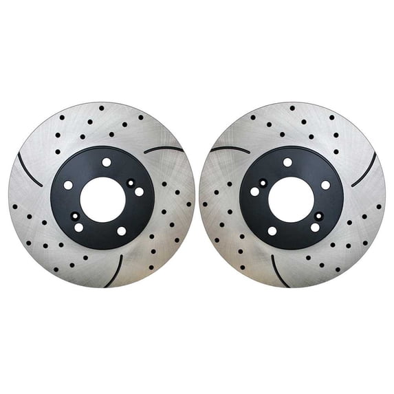 AutoShack Front Drilled Slotted Brake Rotors Black Set of 2 Driver and ...