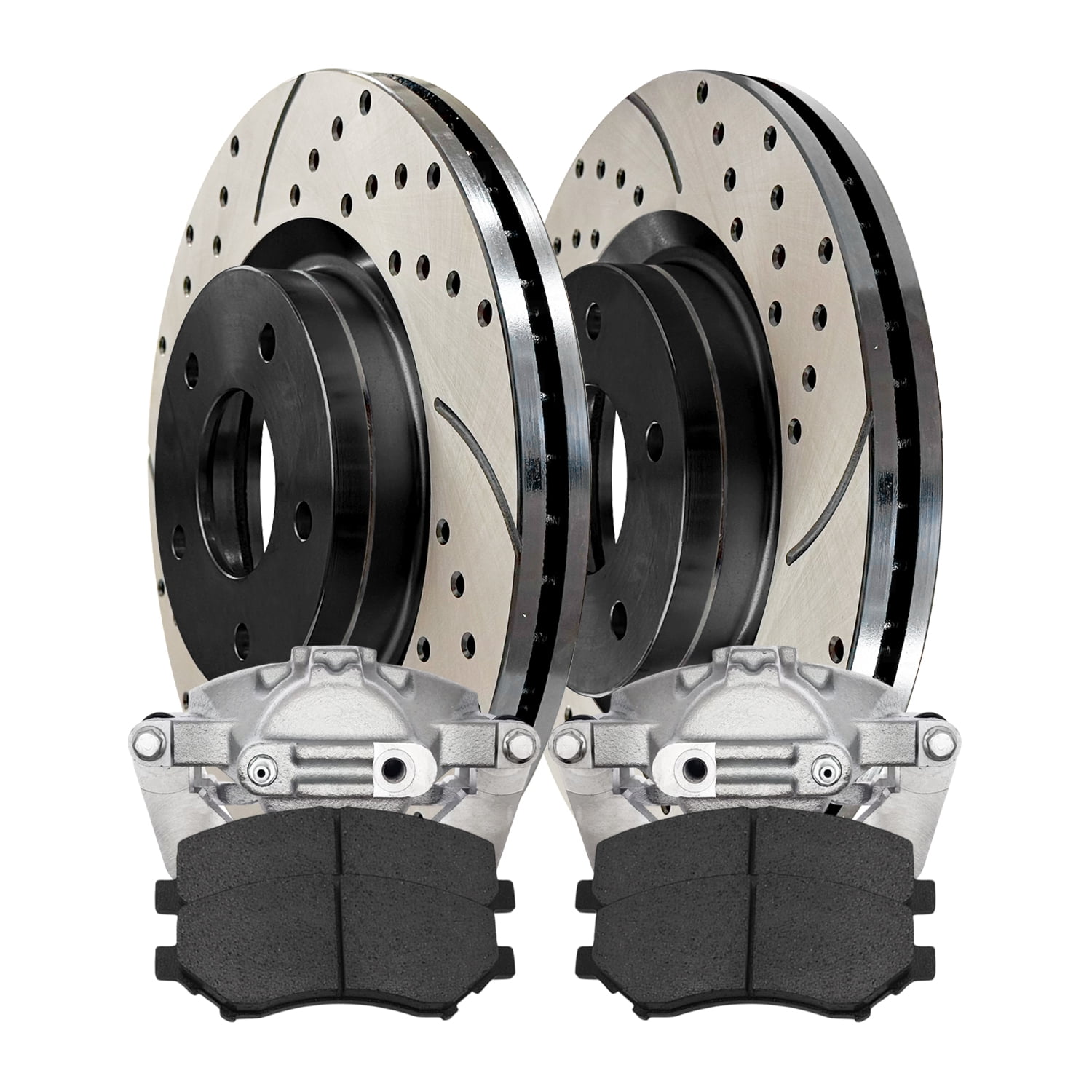 AutoShack Front Drilled and Slotted Brake Rotors Calipers and Ceramic ...