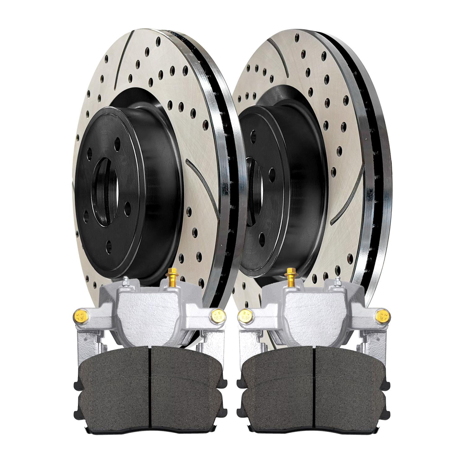 AutoShack Front Drilled and Slotted Brake Rotors Calipers and ...