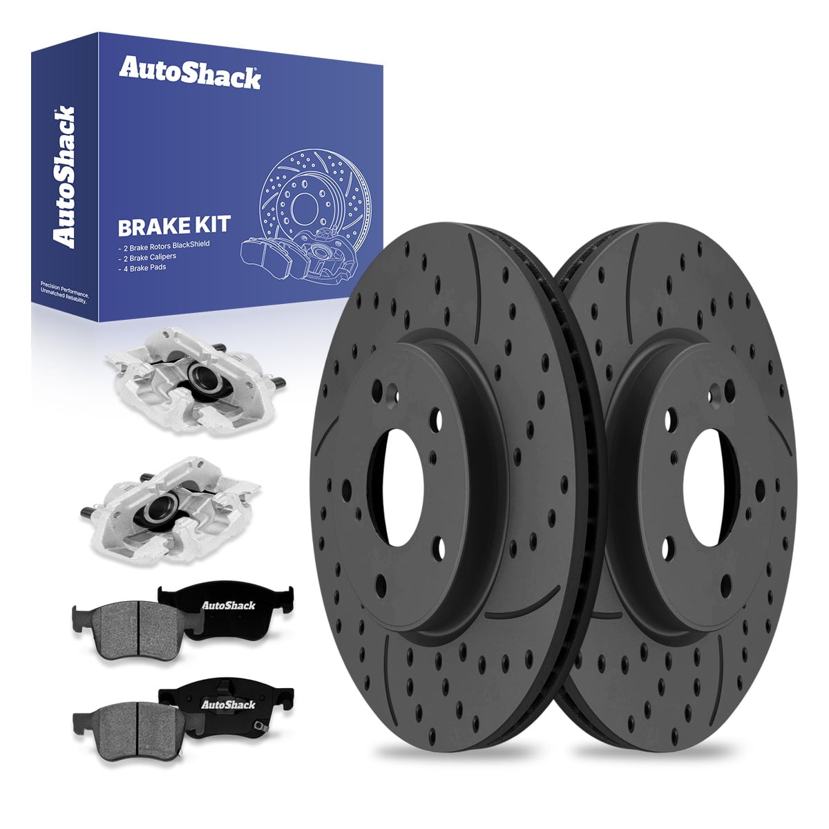 AutoShack Front Drilled & Slotted Brake Rotors Premium Ceramic Brake ...