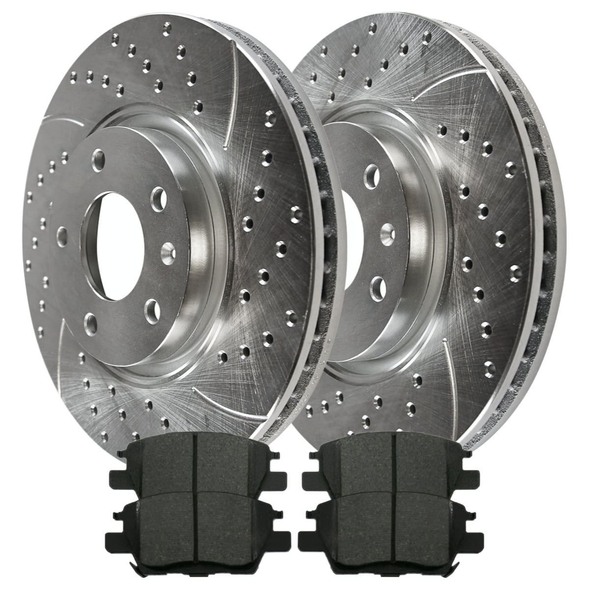 AutoShack Front Drilled Slotted Brake Rotors Silver and Ceramic Pads ...