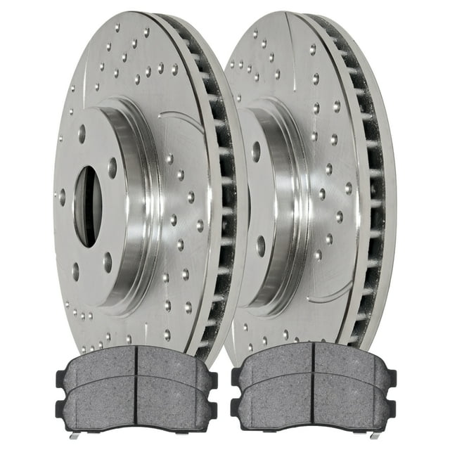 AutoShack Front Drilled Slotted Brake Rotors Silver and Ceramic Pads ...