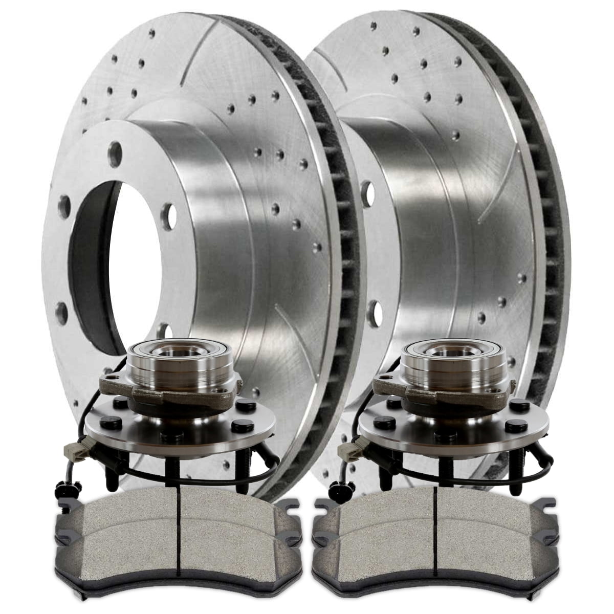 AutoShack Front Drilled Slotted Brake Rotors Silver Ceramic Pads Wheel ...