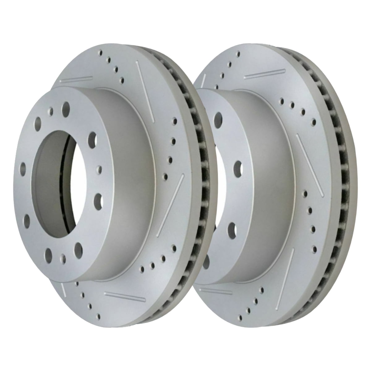 AutoShack Front Drilled Slotted Brake Rotor Silver Pair of 2 Driver and ...