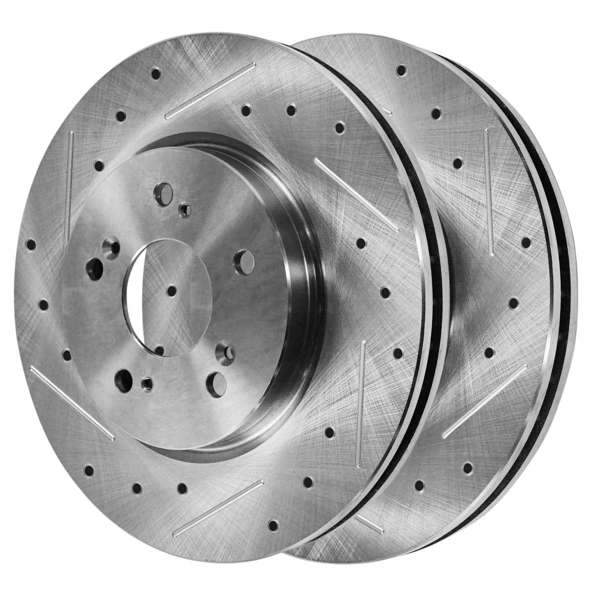 AutoShack Front Drilled Slotted Brake Rotors Silver Pair of 2 Driver ...