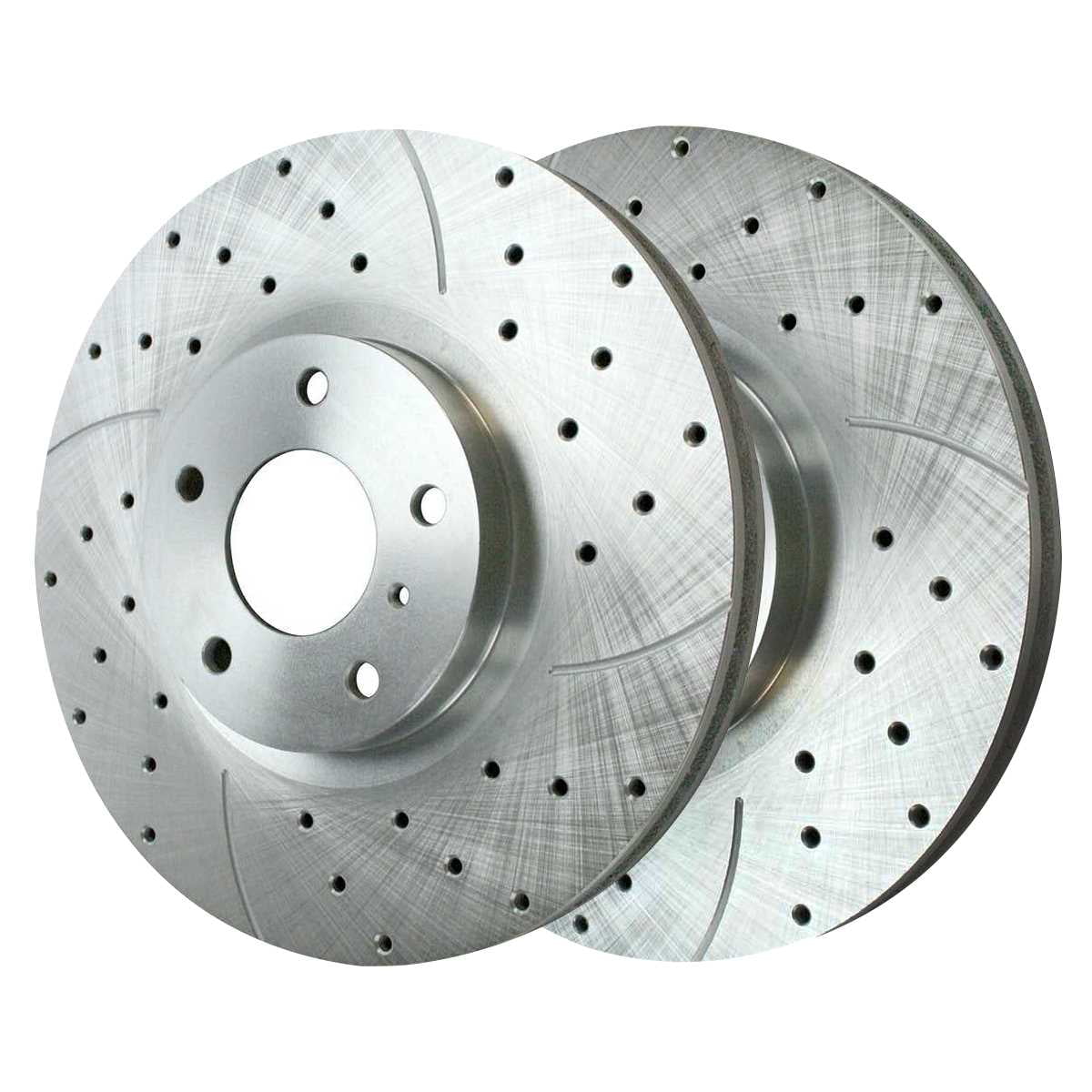 AutoShack Front Drilled Slotted Brake Rotor Silver Pair of 2 Driver and ...
