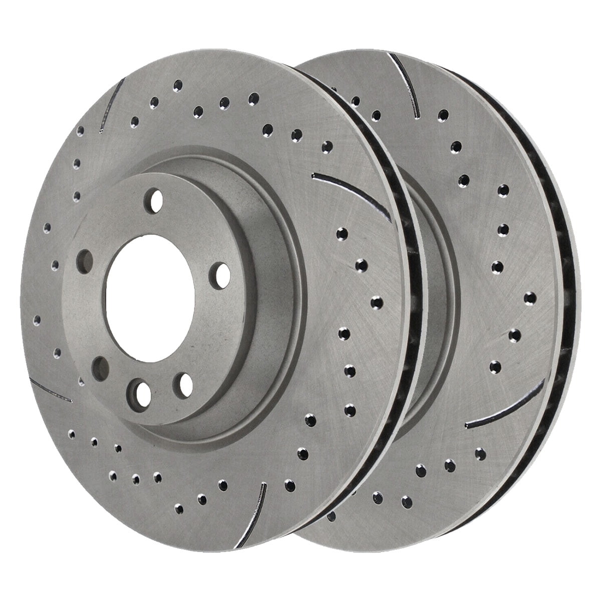 AutoShack Pair of 2 Front Drilled and Slotted Brake Rotors Silver ...