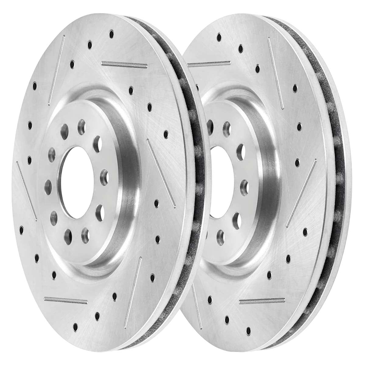 AutoShack Pair of 2 Front Drilled and Slotted Brake Rotors Silver ...