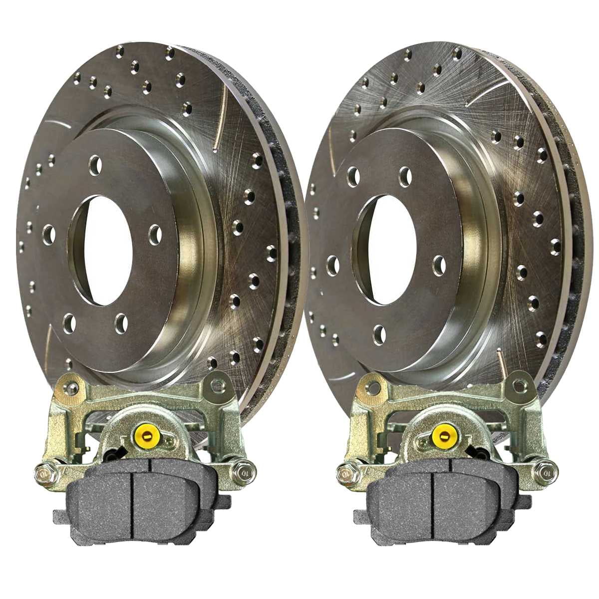 AutoShack Front Drilled and Slotted Silver Brake Rotors Calipers and ...