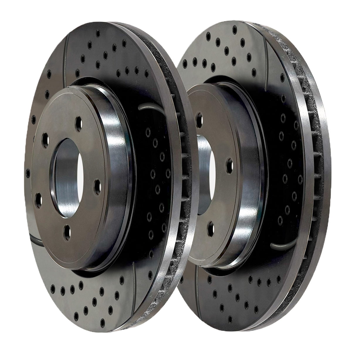 AutoShack Front NightGuard Coated Drilled Slotted Black Brake Rotors ...