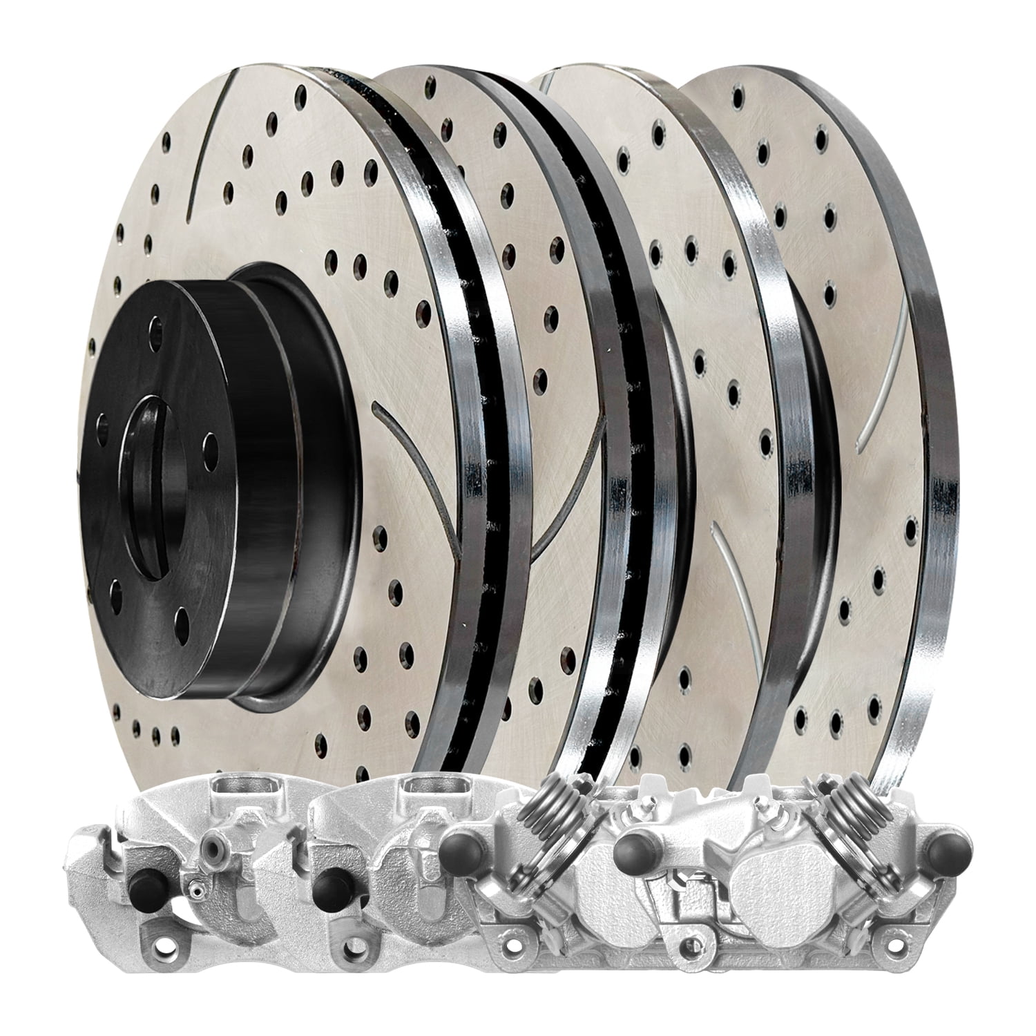 AutoShack Front and Rear Brake Calipers and Drilled and Slotted Brake ...