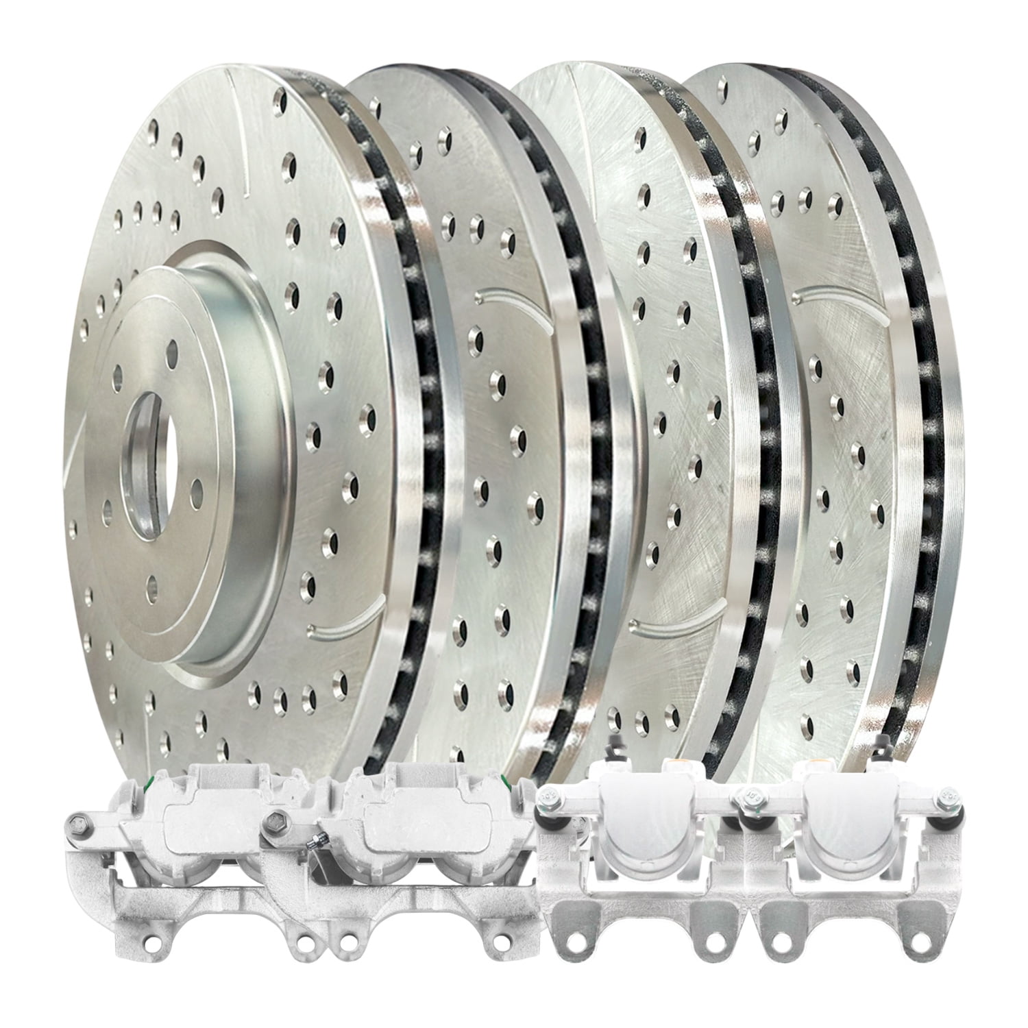 AutoShack Front and Rear Brake Calipers and Drilled and Slotted Brake ...