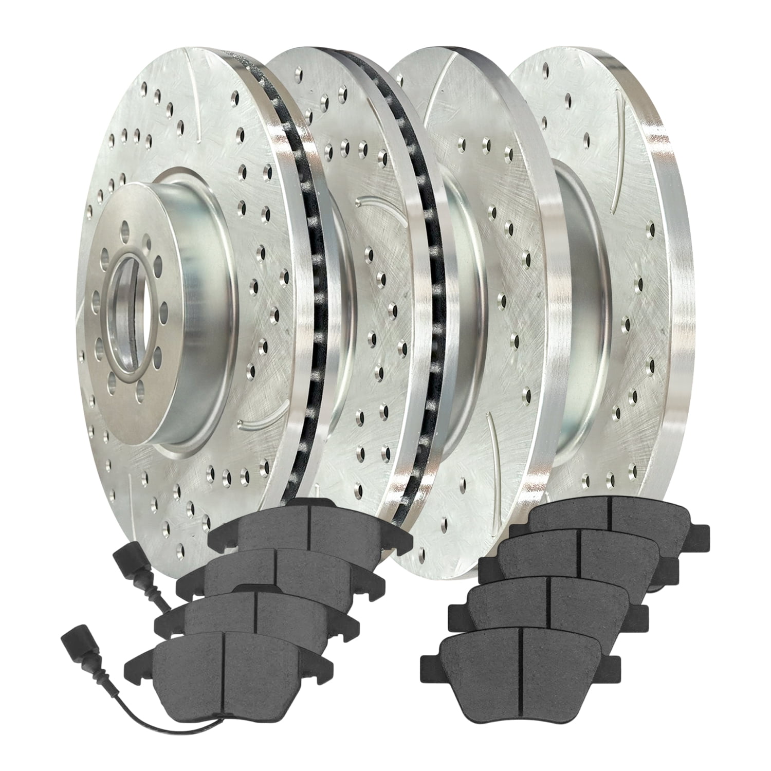AutoShack Front & Rear Drilled & Slotted Brake Rotors Premium Ceramic ...