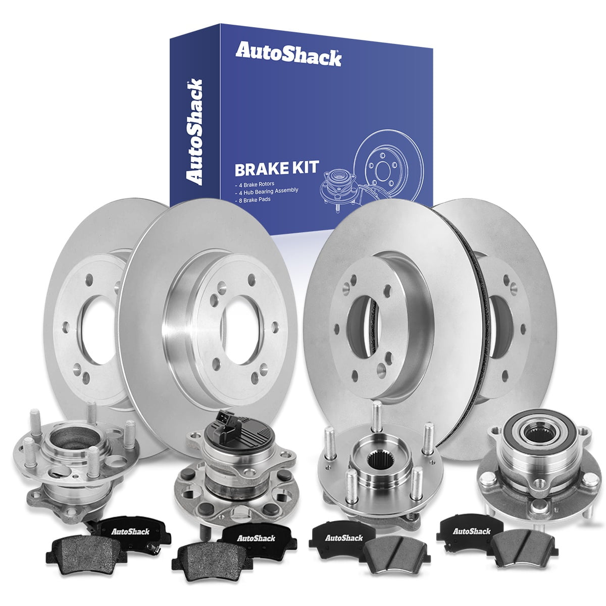 AutoShack Front Vented & Rear Solid Brake Rotors + Ceramic Pads + Hub ...