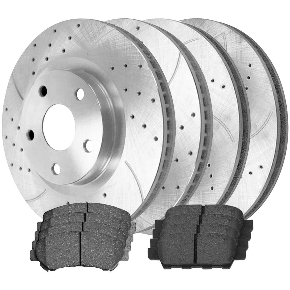 AutoShack Front and Rear Drilled and Slotted Brake Kit Rotors Silver ...