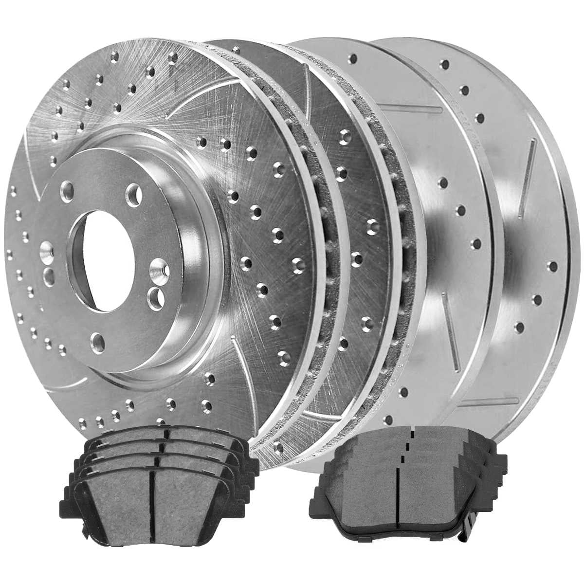 AutoShack Front and Rear Drilled and Slotted Brake Kit Rotors Silver ...