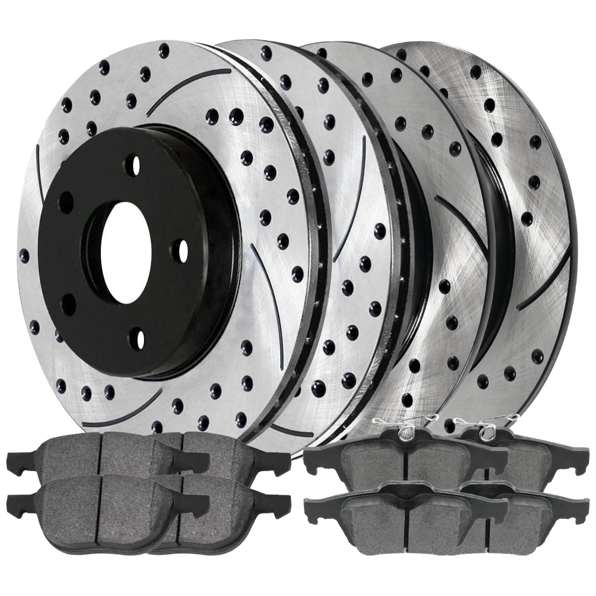 AutoShack Black Hat Drilled and Slotted Brake Rotors with Ceramic Pads ...