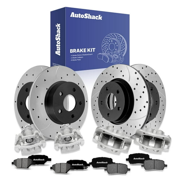 AutoShack Front & Rear Drilled & Slotted Brake Rotors Ceramic Brake ...