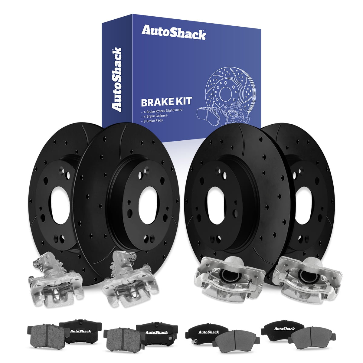 AutoShack Front & Rear Drilled & Slotted Brake Rotors Ceramic Brake ...