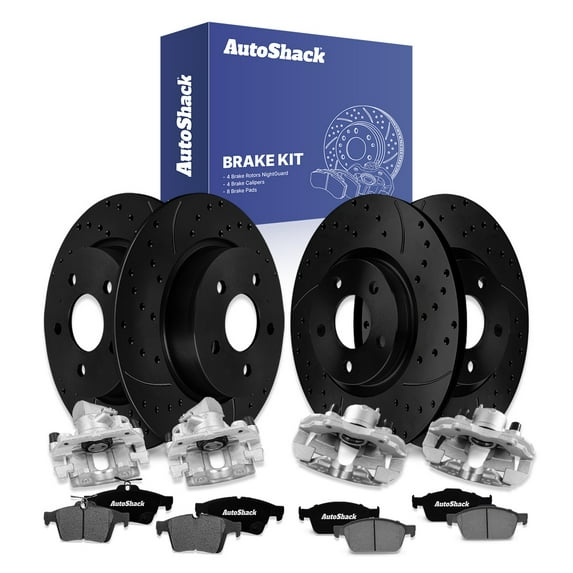 AutoShack Front & Rear Drilled & Slotted Brake Rotors Ceramic Brake ...