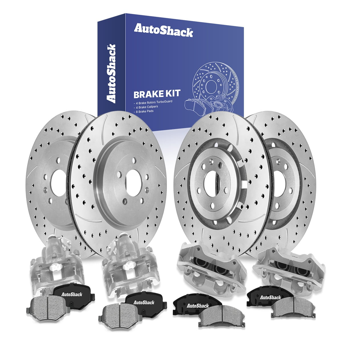 AutoShack Front & Rear Drilled Slotted Brake Rotors Ceramic Brake Pads ...