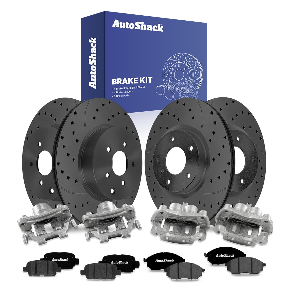 AutoShack Front & Rear Drilled Slotted Brake Rotors Ceramic Brake Pads Calipers | Replacement ...