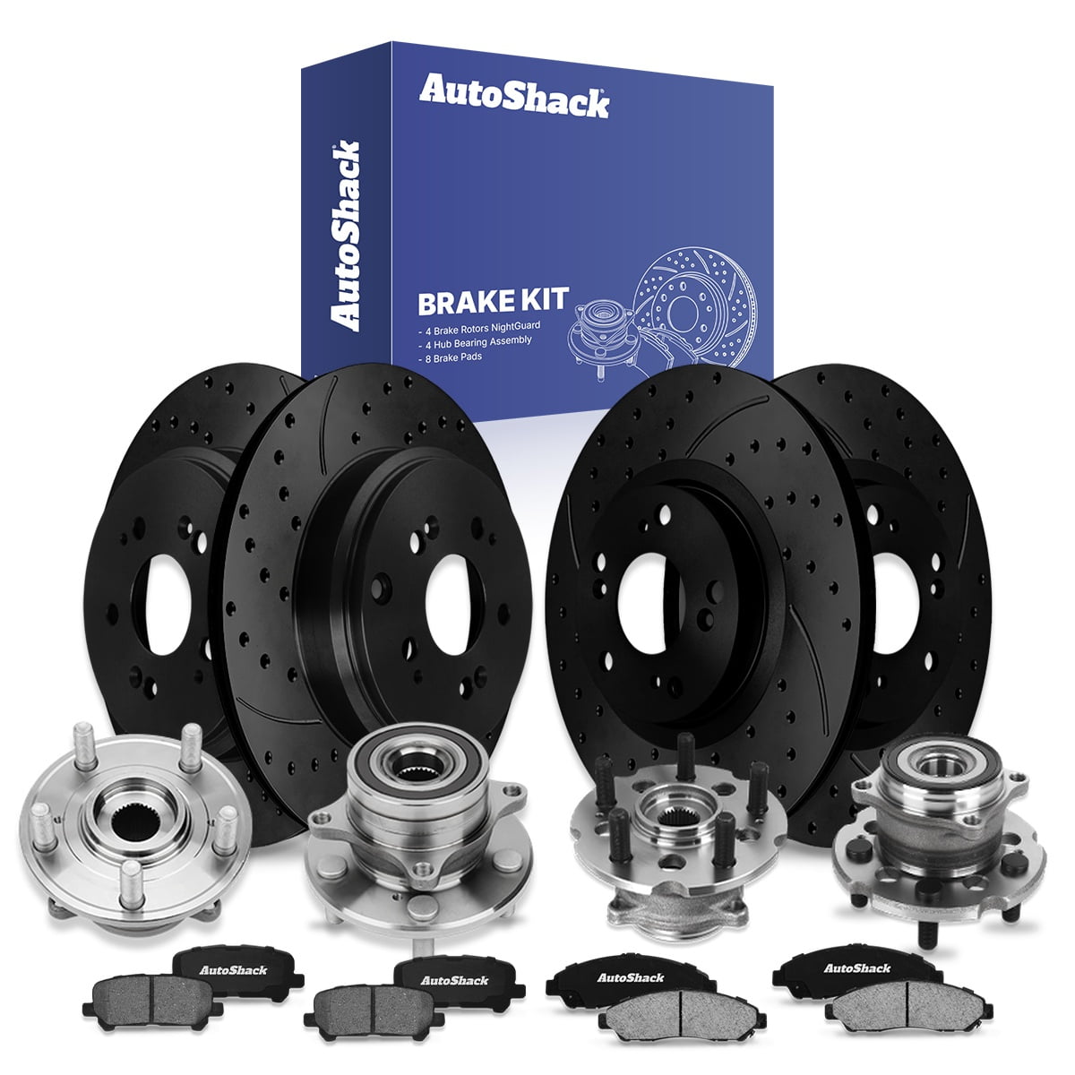 AutoShack Front & Rear Drilled & Slotted Brake Rotors Ceramic Brake ...