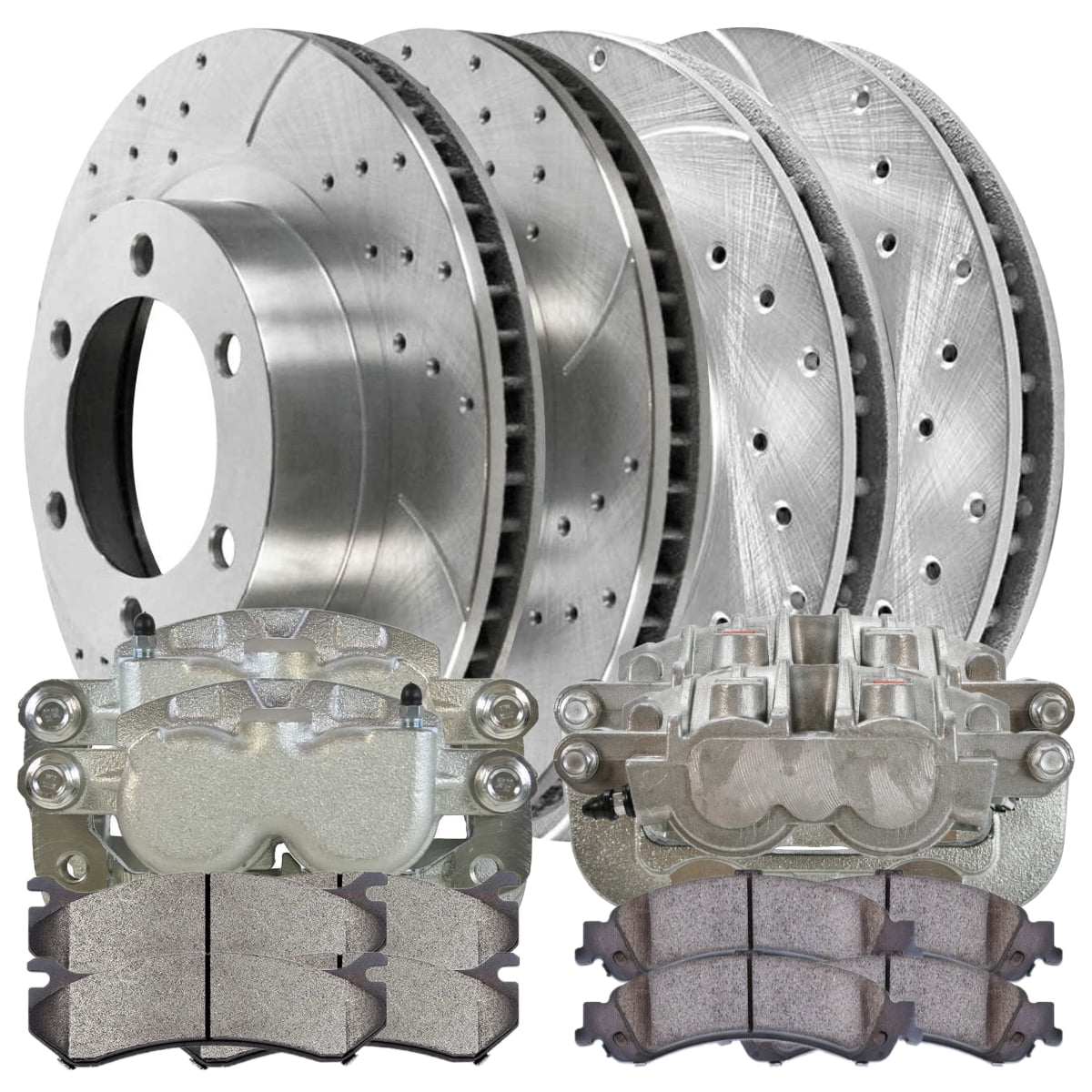 AutoShack Car Front and Rear Brake Calipers Ceramic Pad, Slotted Rotor ...