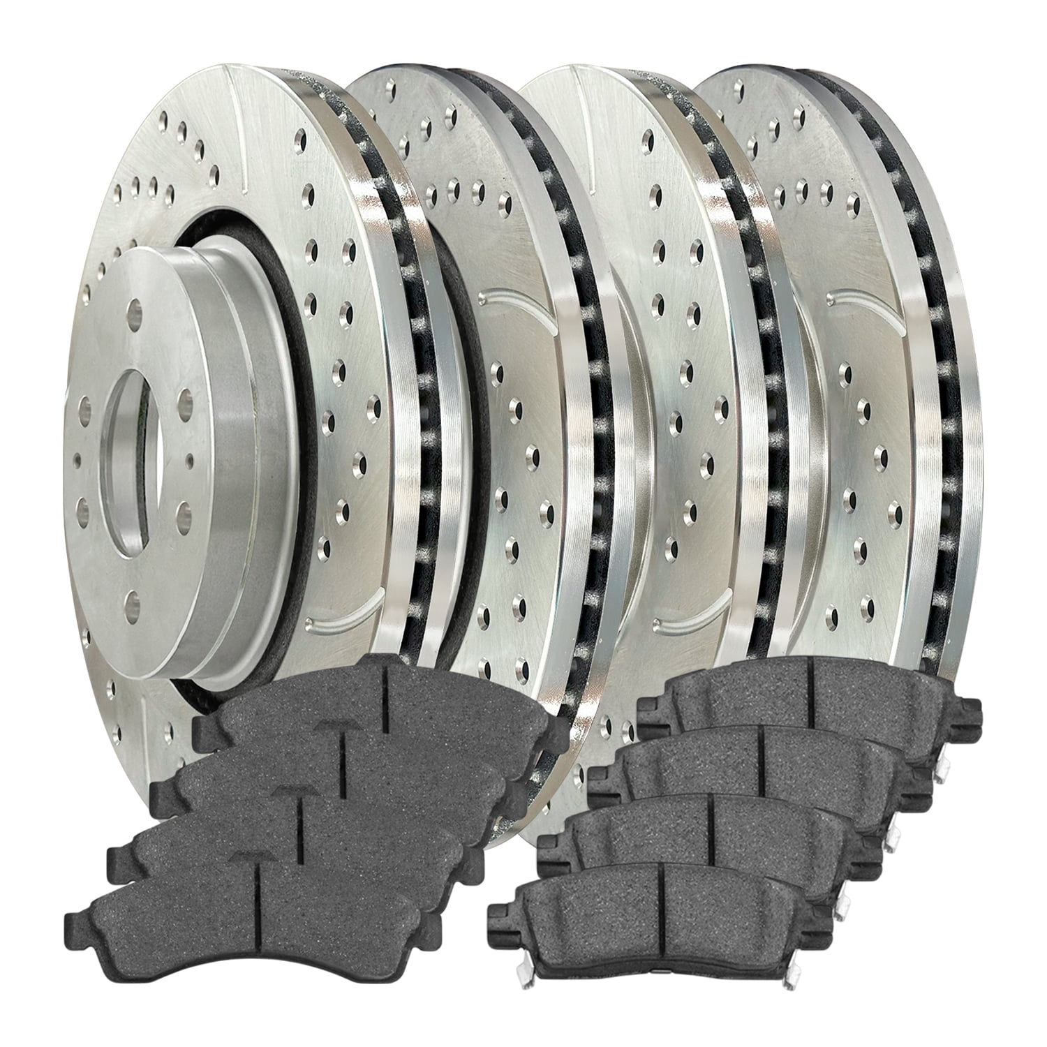 AutoShack Front and Rear Drilled and Slotted Brake Rotors Silver and ...