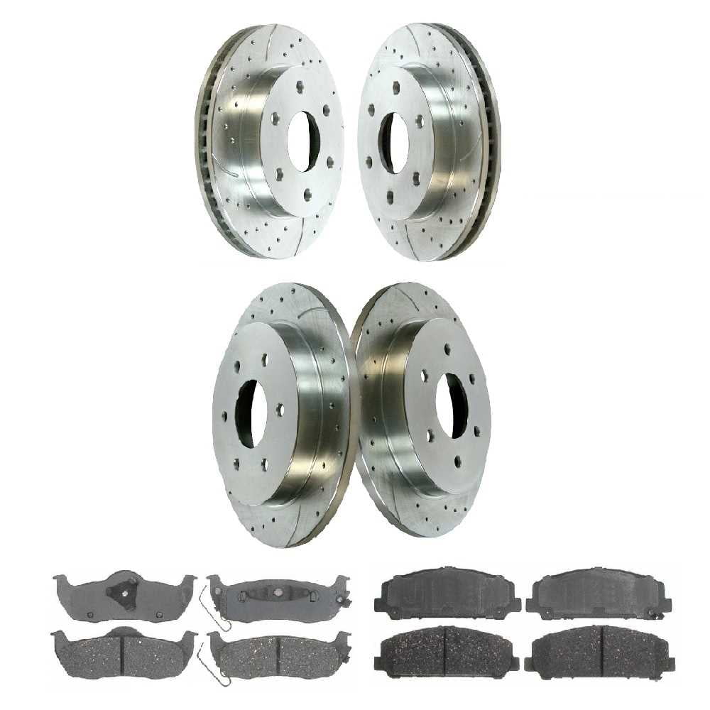 AutoShack Front and Rear Drilled Slotted Brake Rotors Silver and Performance Ceramic Pads Kit ...