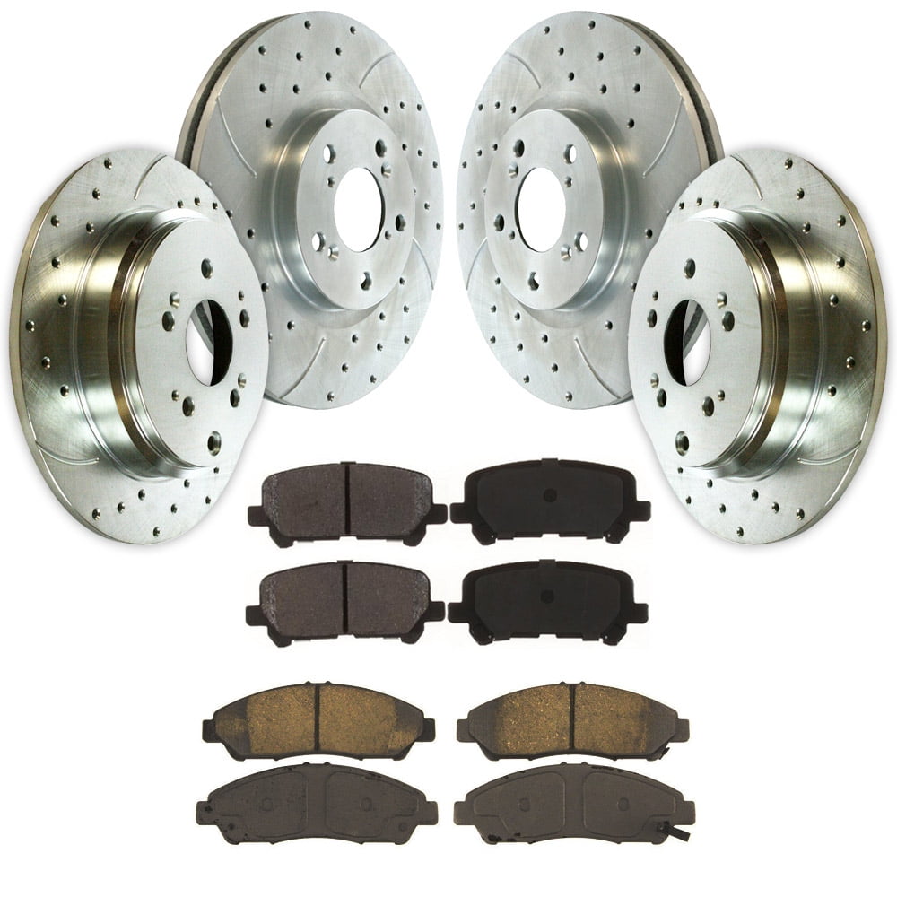 AutoShack Front & Rear Drilled & Slotted Brake Rotors Premium Ceramic ...