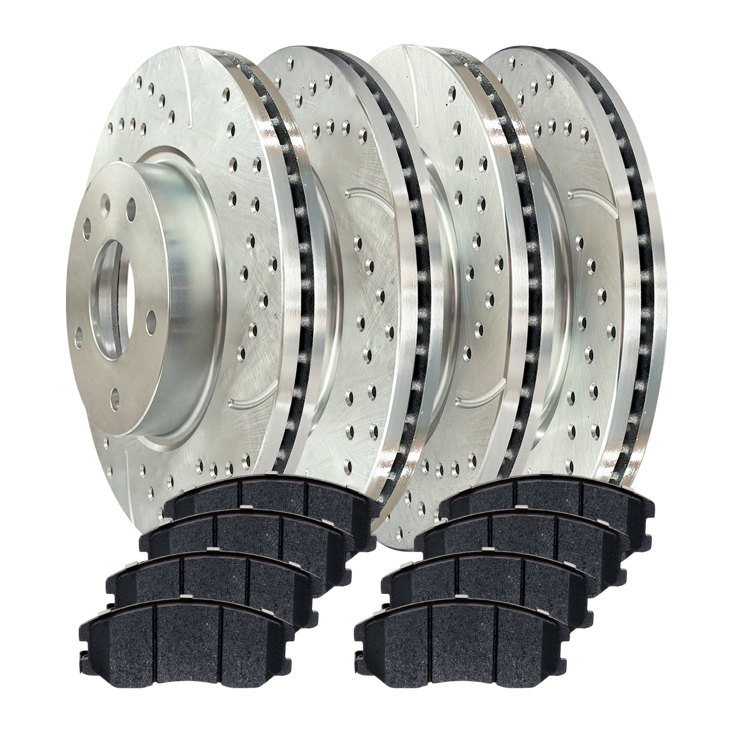 AutoShack Front & Rear Drilled & Slotted Brake Rotors Premium Ceramic ...