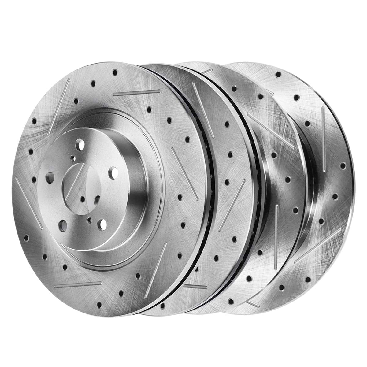AutoShack Front and Rear Drilled Slotted Brake Rotors Silver Set of 4 ...