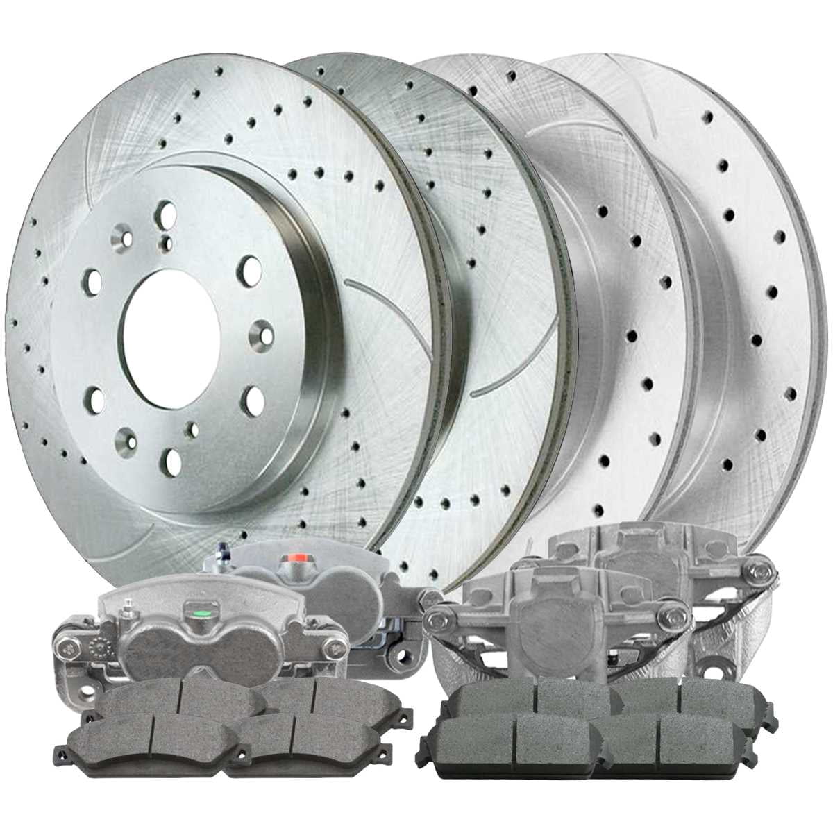 AutoShack Brake Calipers Ceramic Pad Drilled Slotted Rotors Kit for ...