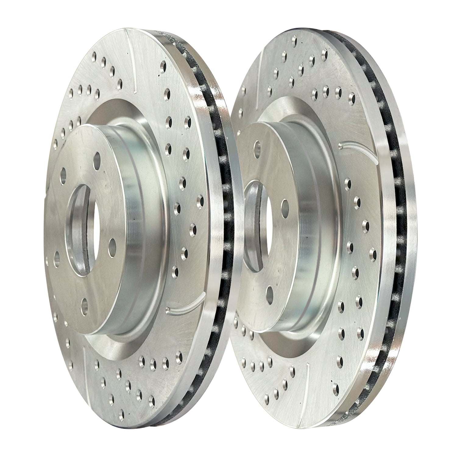 AutoShack Pair of 2 Front TurboGuard Coated Drilled Slotted Silver ...