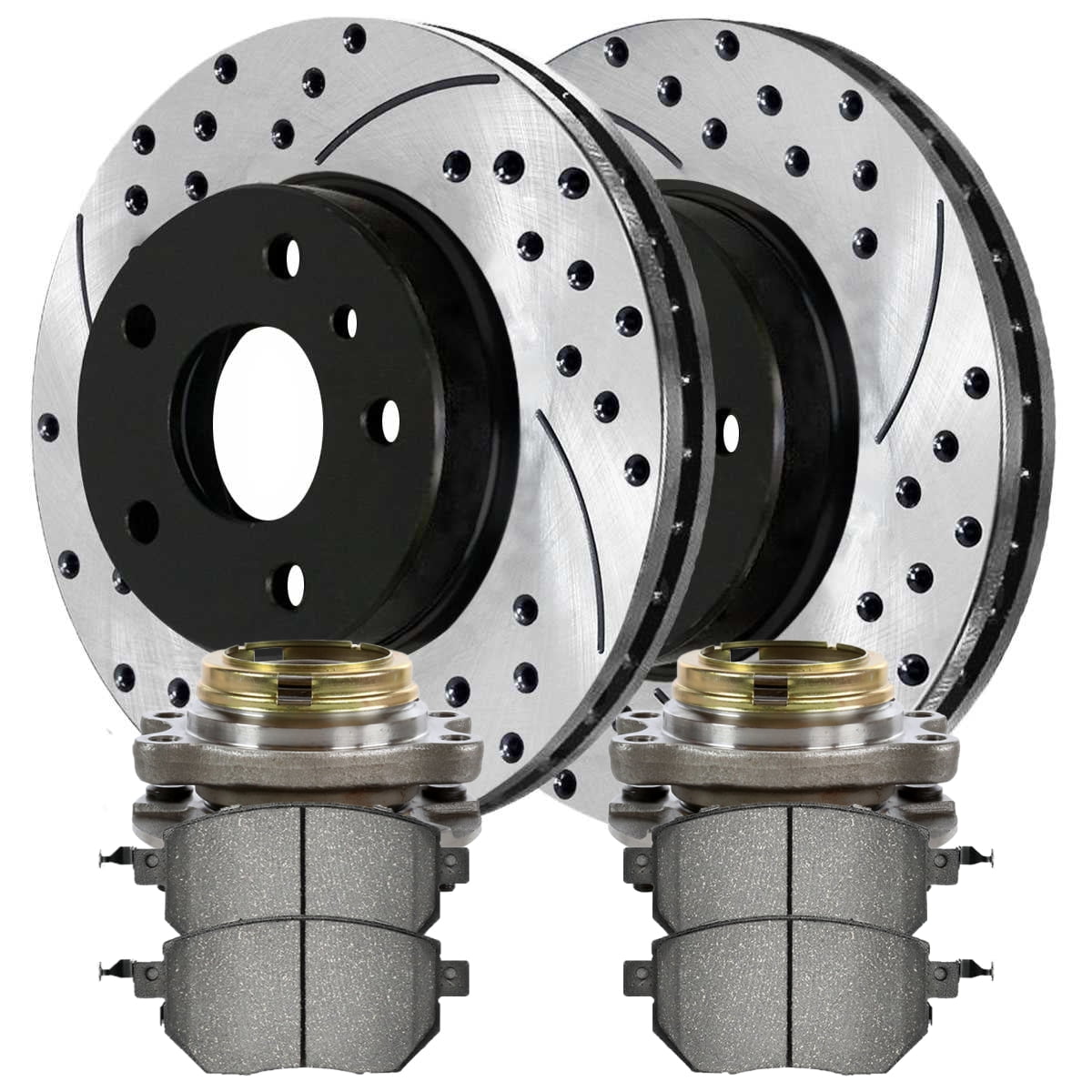 AutoShack Front Drilled and Slotted Brake Rotors Ceramic Pads and Wheel ...