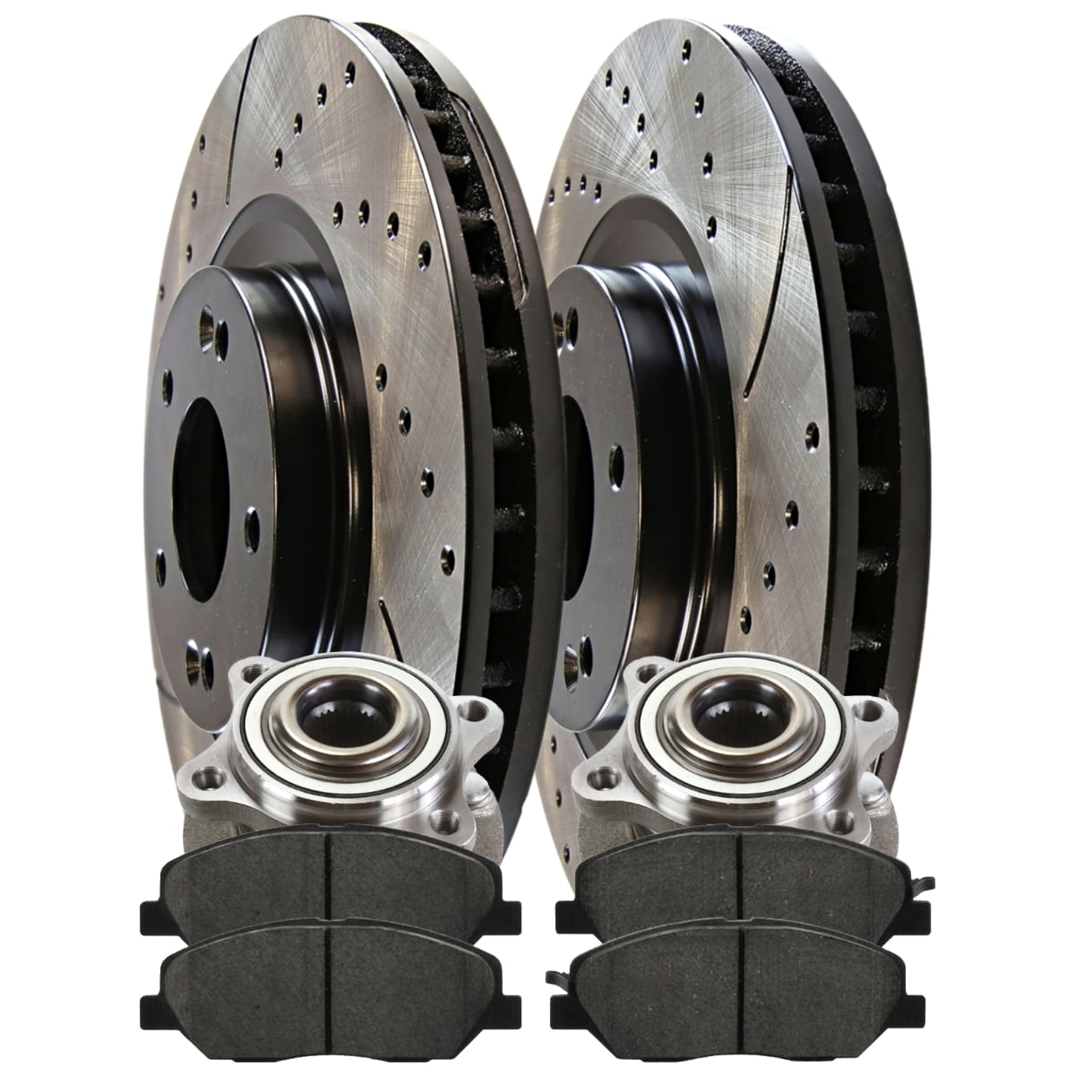 AutoShack Front Drilled and Slotted Brake Rotors Ceramic Pads and Wheel ...